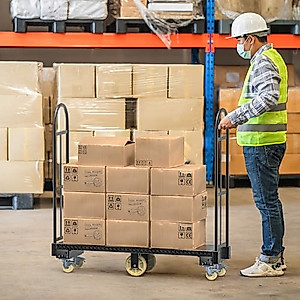 Heavy Duty Narrow Aisle U-Boat Platform Truck Dolly, 60.2 x 15.7 x 60.6 Inch U- Boat Cart with Thick Steel Deck 2000 Lb. Capacity with 6 Casters（4 Swivel Wheels with Brake）