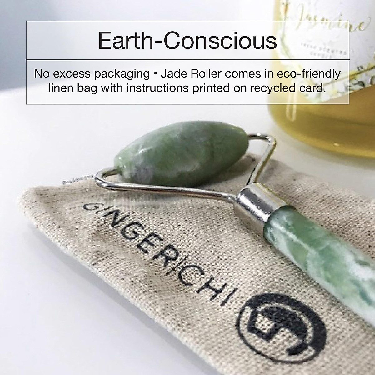 Ginger Chi Jade Roller - Anti-Aging Jade Therapy for Skin Care - Face Sculpting Tool for Eyes, Cheeks, Forehead - Jawline Shaper & Neck Roller - Face Roller is Part of The Gua Sha Facial Tools