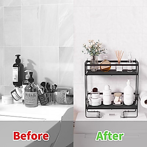 NUTSAAKK Over Toilet Storage, Over Toilet Bathroom Organizer for Space Saving, 2-Tier Above Toilet Storage Back of Toilet Rack for Women (Black Wooden)