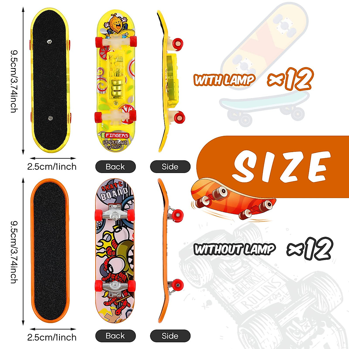 24 Pieces Mini Finger Skateboards Creative Finger Boards Set Mini Skateboards for Fingers Hand Skateboard Mini Fingerboards Skateboards for Finger Skater Party Supplies Props Decor (Classic Style)