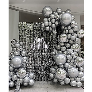 FOTIOMRG 125pcs Metallic Silver Balloons Different Sizes Pack, 18 12 10 5 inch Chrome Silver Latex Balloons Garland Kit for Birthday Baby Shower Disco Graduation Party Decorations