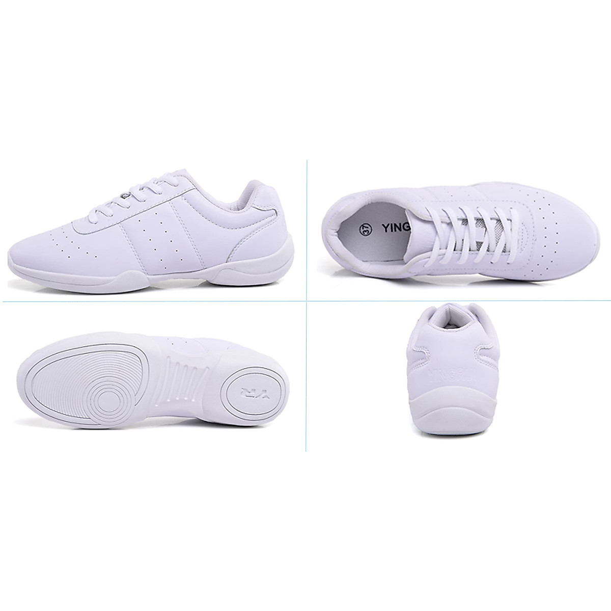 WUIWUIYU Adult Youth Women's White Cheerleading Shoe Sport Dance Training Competition Tennis Sneakers Cheer Shoes Size 2