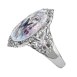 qiguch66 Wedding Rings for Women,Women Jewelry Accessory Elegant Decoration Oval Cut Enamel Flower Butterfly Ring for Party - US 7