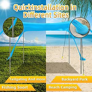 BOTINDO Family Beach Tent Canopy Sun Shade, Pop Up Grande Beach Tent Sun Shelter Stability 4 Poles with Portable Carry Bag Outdoor Shade for Beach Fishing Backyard Camping Picnics