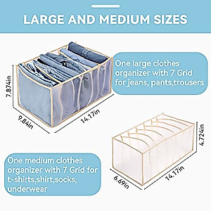 HIPTIS Wardrobe Clothes Organizer,5PCS Washable Drawer Organizers for Clothes Large Bedroom Closet Organization Storage Baskets for Organizing 7Grids for Jeans,T-shirts,Underwear