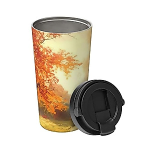 GTKSYNVE Reusable Coffee Mug with Lid and Handle, Autumn scene Tumbler for Hot & Cold Drinks 16oz Stainless Steel Insulated Coffee Tumblers Double Wall Vacuum Thermal Cup