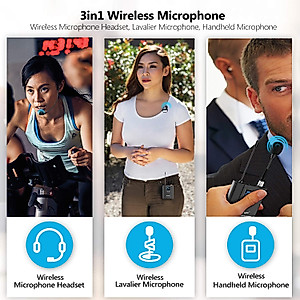 Bietrun UHF Wireless Lavalier Lapel Microphone System/Headset Mic/Stand Mic, 165ft Range, Rechargeable Transmitter Receiver, 1/4" Output, for iPhone,Android,PA Speaker,DSLR Camera,YouTube, Recording