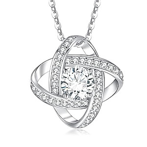FANCIME White Gold Plated 925 Sterling Silver CZ Cubic Zirconia Knot Flower Infinity Fashion Pendant Necklace For Women, 16" + 2" Extender