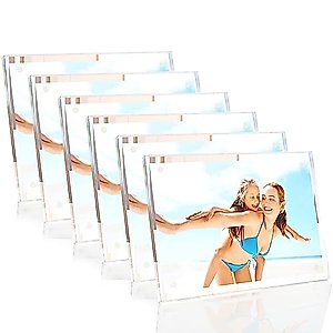 HELPLEX Picture Frames, 6 Pack 4x6 inch Acrylic Picture Frame Clear 4 x 6 Photo Frames Magnetic Picture Frames Ready for Tabletop Display, Effectively Protect Photos from Fading and Yellowing