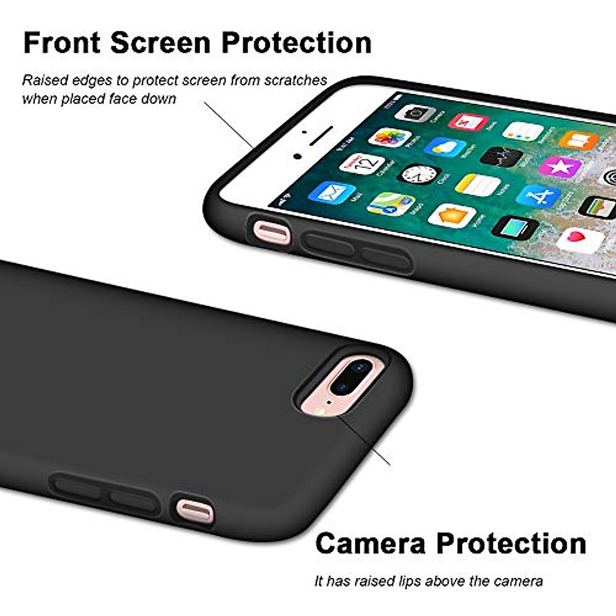 Anuck iPhone 8 Plus Case, iPhone 7 Plus Case, Soft Silicone Gel Rubber Bumper Case Microfiber Lining Hard Shell Shockproof Full-Body Protective Case Cover for iPhone 7 Plus /8 Plus 5.5" - T Black