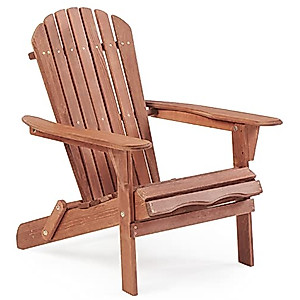 Folding Adirondack Chair Half Pre-Assembled, Outdoor Wood Patio Chair for Garden/Backyard/Firepit/Pool/Beach/Deck