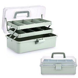 BTSKY 3-Layer Plastic Dividing Storage Box Craft Organizer and Storage with Adjustable Spacers Portable Handled Art Supply Organizer Multipurpose Home Utility Box for Medicine Box Sewing Box Organizer