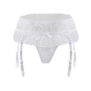 ohmydear Women High Waisted Garter Belt Plus Size Lace Garter Belt Set Mesh Suspender Belt for Stockings White XS-S