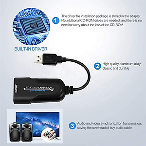 HDMI Audio Video Capture Device -Stream and Record in 1080p30 - HDMI to USB2. 0 USB Video Recorder Game Capture Card for Laptop High Definition Acquisition, Live Broadcasting