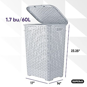 Superio Laundry Hamper with Lid 60 Liter Ivory (2 Pack) Plastic Wicker Large Hampers Basket with Cutout Handles, Deluxe Bin to Storage Dirty Cloths in Washroom Bathroom