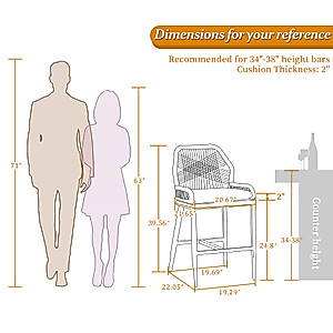 PURPLE LEAF Outdoor Counter Height Bar Stools Chair Set of 2 Modern Patio Metal Stools with Backrest and Arm, Cushions Included