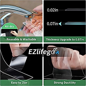 EZlifego Double Sided Tape Heavy Duty, Extra Large & Tough Nano Mounting Tape, Multipurpose Adhesive Tape Picture Hanging Strips, Removable Sticky Poster Tape for Walls Decor Carpet Tape(Clear,16.5FT)