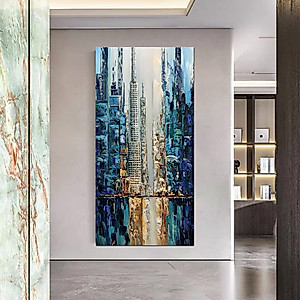 Yotree Paintings，24X48 Inch Wall Art Oil Painting City View Contemporary Artwork Hang Wall Decoration,Urban Streetscape Abstract Decoration