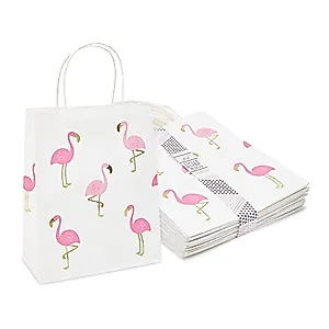 Sparkle and Bash Pink Flamingo Birthday Party Favor Gift Bags, Tropical Decorations (24 Pack)