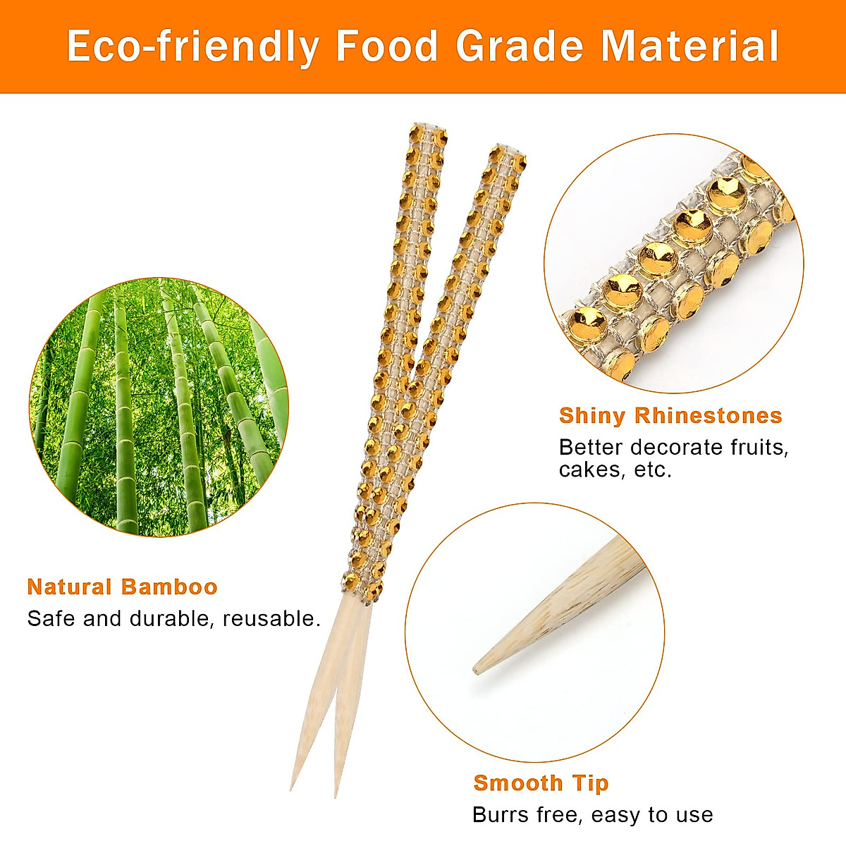 Anglecai 24Pcs Candy Apple Bamboo Stick Kit, 24P Bling Stick for Apple Rhinestone Wooden Skewers, with 24P Bags, 1P 25 Yard Glitter Ribbon, Bling Stick for Caramel Apple Lollipop Crispy Treat