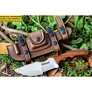 Ottoza Tracker Knife, D2 Steel Fixed Blade Hunting Knife with Wood Handle & Sheath, Full Tang Survival Knife for Men - No:116