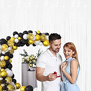 Muhome White Foil Fringe Curtain, 4PCS 3.28FT x 8.2FT Tinsel Door Curtains & 1 Masking Tape Fringe Backdrop for Wedding Birthday Bridal Shower Bachelorette Easter Party Decorations