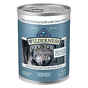 Blue Buffalo Wilderness Natural High Protein Wet Food for Adult Dogs, Turkey & Chicken Grill with Wholesome Grains, 12.5-oz Cans, 12 Count