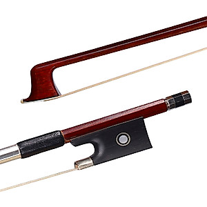 ADM 4/4 Full Size Student Violin Bow, Well Balanced Handmade Brazilwood Bow with Horsehair, Ebony Frog with Pearl Eye and Pearl Slide, Brown