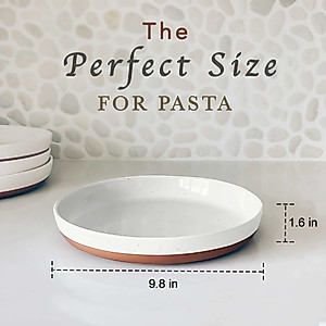 Mora Ceramic Flat Pasta Bowl Set of 4-35oz, Microwave Safe Plate with High Edge - Modern Porcelain Dinnerware for Kitchen and Eating, Large Wide Bowls/Plates for Serving Dinner, Salad, etc- Vanilla