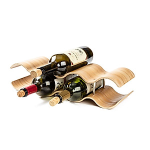 Asian Home 7 Bottle 2-Tier Wave Desktop Wine Rack Freestanding Countertop Bottle Holder for Wine Storage, Wood, Modern and Minimalist
