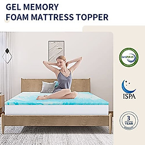 Vyfipt 3 Inch Ventilated Gel Infused Memory Foam Mattress Topper, Cooling Gel Foam, Pressure Relief, Mattress Topper in a Box, CertiPUR-US Certified, Blue, Queen