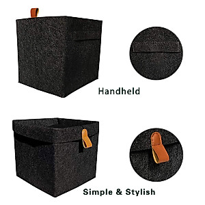 FADDA Felt storage basket, Fabric Cloth Storage Bin Collapsible Organizer Basket with Handle for Cloth Toys Foldable Cloth Bin for Bedroom Playroom Office (Dark Gray)