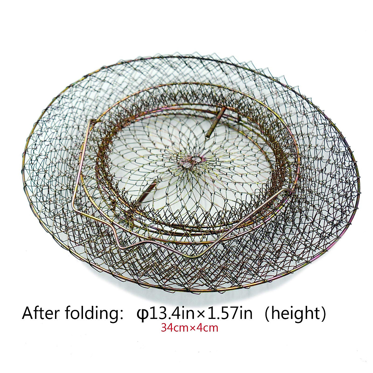 OperSeven Metal Rustproof Fish Basket, Collapsible Fshing Net Cage Fish Baskets for Live Fish Robust and Easy to Use