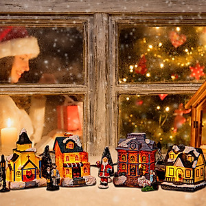 MGTHDS 12PCS Christmas Village Sets, Resin Christmas Ornament with LED Light Christmas Village Houses, Christmas Home Decor Collectible Buildings Gift for Kids