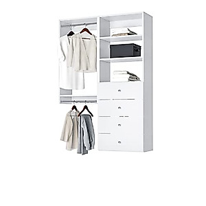 Closet Kit with Hanging Rods, Shelves & Drawers - Corner Closet System - Closet Shelves - Closet Organizers and Storage Shelves (White, 51 inches Wide) Closet Shelving