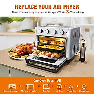 WEESTA Large Air Fryer Toaster Oven, 24 QT, 7-in-1 Convection Oven with Roast, Bake, Broil, 4 Accessories and E-Recipes, 450°F, 1500W, Silver