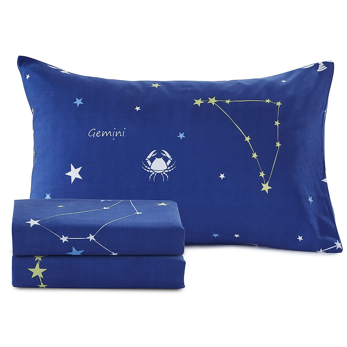 Homiest 3pcs Constellation Sheets Twin Size Bed Set, Star Pattern Cute Soft Bedding Set, Deep Pocket Twin Sky Printed Sheets for Kids Teen Boys Adults, Navy Blue