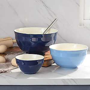 DOWAN Mixing bowls, 4.25/2/0.5 Qt Ceramic Mixing Bowls for Kitchen, Large Salad Serving Bowls, Nesting Mixing Bowls Set, Microwave Safe, Blue