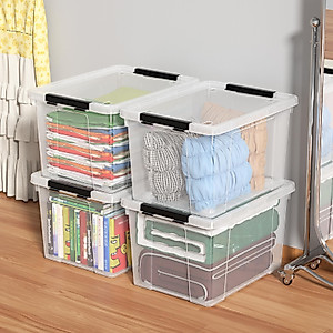 Nihenok Set of 4 50 L Stackable Plastic Storage Container with Latching Lids and Wheels, Clear Home Garage Organization Bins Box, See-Through