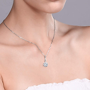 Gem Stone King 10K White Gold Gemstone Birthstone Solitaire Pendant Necklace | Round 6.5MM | White Gold Necklace for Women | With 18 Inch White Gold Chain