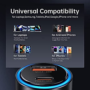 Syncwire USB C Car Charger Adapter 63W [PD 45W & QC 18W] All Metal PPS USB C Faster Car Charger Type C Car Charger for iPhone 14/13/12, iPad Pro, Samsung, Google, MacBook Pro/Air, ThinkPad and More