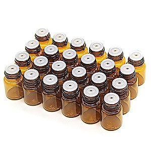 YIZHAO 1ML(1/4 dram) Amber Essential Oils Sample Bottles,Mini glass sample vial with lids, Orifice Reducers, and 2 Transfer Eye droppers-24 Pcs