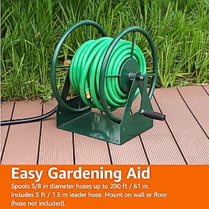 Amazon Basics Wall/Floor Mount Garden Hose Reel with 5-Ft. Leader Hose, Holds up to 200-Feet, Bronze,green