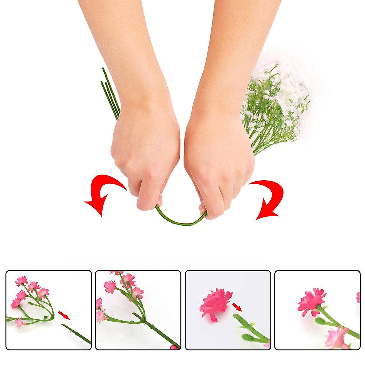 NC Simulation Baby Breath Flower 12PCS, Real Touch Artificial Gypsophila Bouquet Ribbon Home Garden Office Wedding Bouquet Hair Decoration Ornaments, Pink