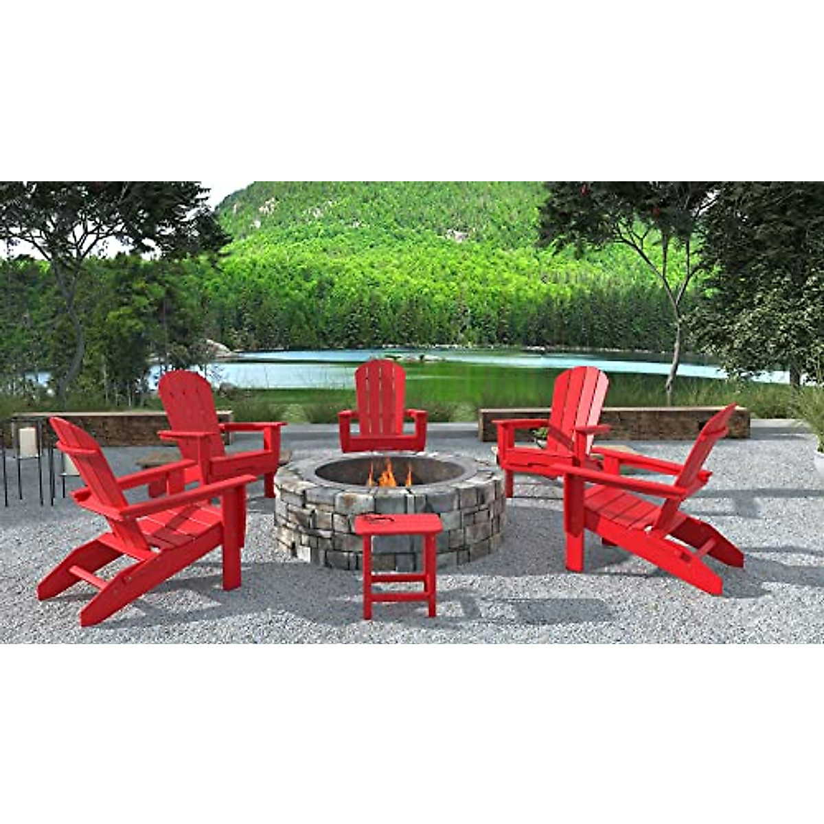 Resin TEAK Folding Adirondack Chair Set of 4, Premium All Weather Outdoor Patio Furniture, 21 Inch Wide Seat, Up to 350 lbs, Foldable Outdoor Patio Chairs, New Heritage Collection (Red)