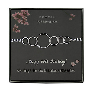 EFYTAL 60 Birthday Gifts, 925 Sterling Silver 6 Ring Bracelet for Women, 6 Circles Jewelry, Gifts for 60 Year Old, 60th Birthday Gifts for Mom