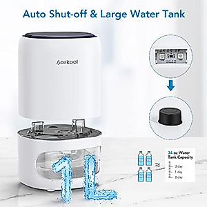 Acekool 35oz Dehumidifier Small Dehumidifier 2 in 1 with 7 Colorful Lights, Low Energy Portable Small Air Dehumidifiers for Home Bedroom Bathroom, Auto-off & Timer Function, Ultra Quiet 25dB, White