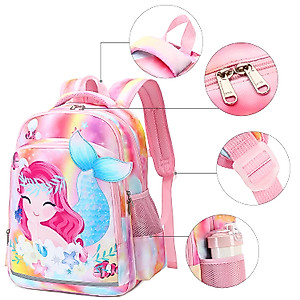 LEDAOU Kids Preschool Backpack Lunch Box Girls Kindergarten BookBag Primary Waterproof Galaxy School Bag 7 Pockets with Chest Strap