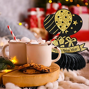 Happy New Year Honeycomb Centerpieces Decorations Pack of 12 3D Happy New Year Decorations 2024 for Happy New Year Theme Table Toppers New Year Eve Party Supplies 2024