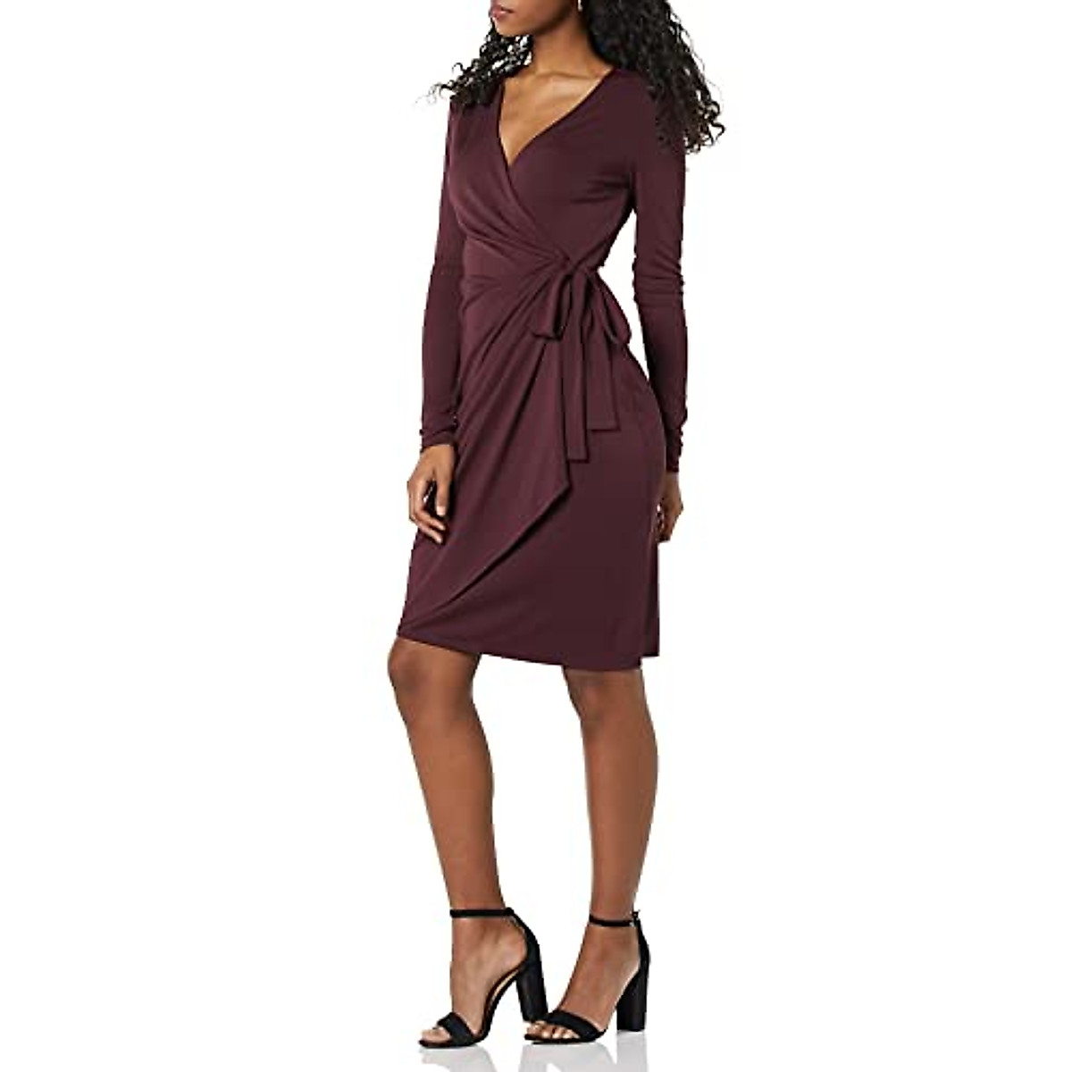 Amazon Essentials Women's Long Sleeve Classic Wrap Dress (Available in Plus Size), Burgundy, Small